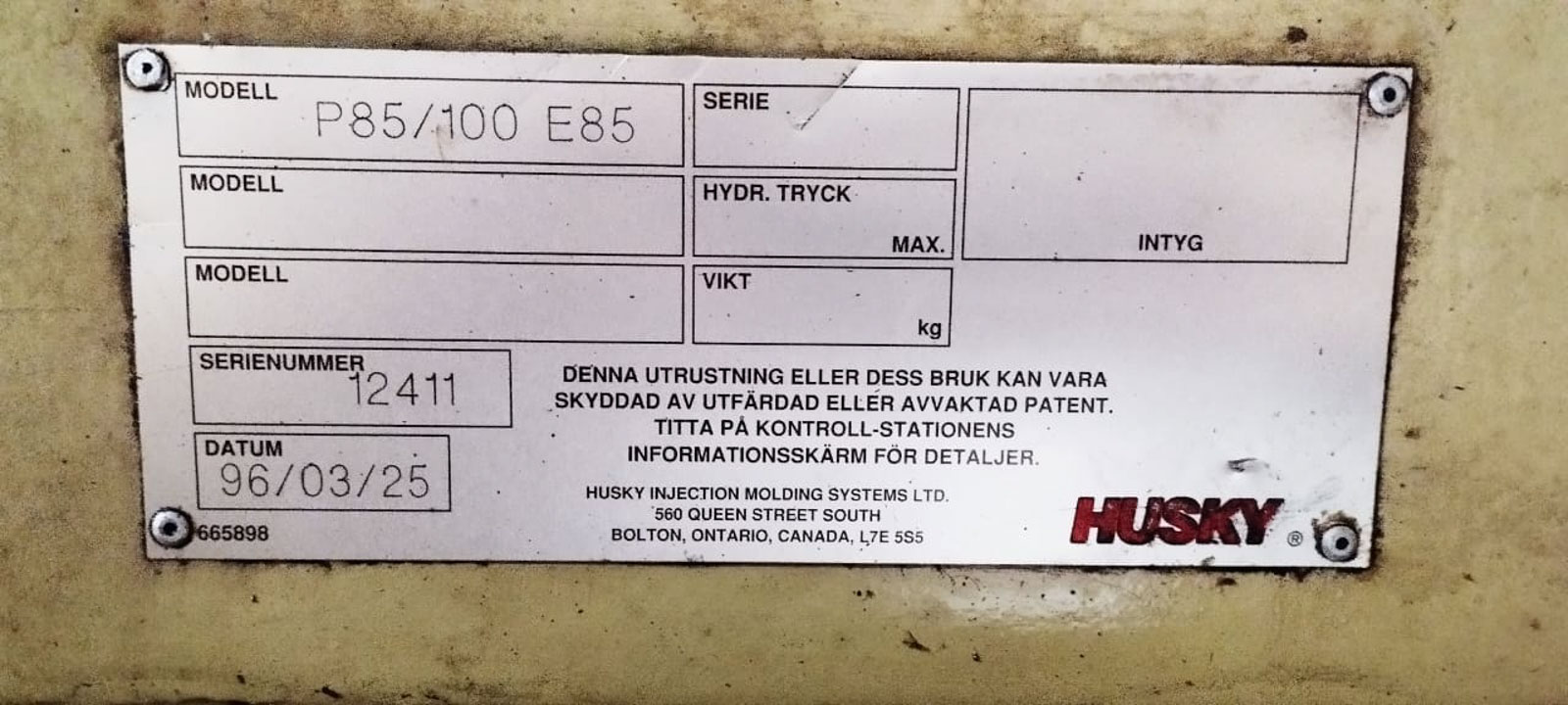 HUSKY LX225PET P85 / 100 E58 PET preform injection molding machine ...